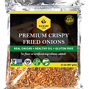 Crispy Fried Onions | 100% Natural (Non-GMO) | Gluten Free | KETO Friendly | No Sodium | Low Carb | Resealable Bag | 32 oz | By Nawabi Life