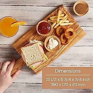 CRYSTALIA Wooden Cutting Boards for Kitchen, Olive Wood, Thick and Large Cutting Board, Handmade Chopping Block with Handle for Meat Brisket Bread Cheese, Stylish Butcher Block (Rectangular)