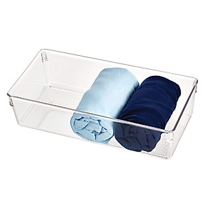 iDesign Linus Plastic Dresser and Vanity Organizer, Storage Bin for Bathroom, Bedroom, Office, Craft Room, Fridge, Freezer, Pantry, 12" x 6" x 3", Clear