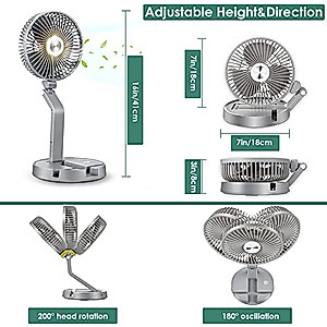 Mayeecare Foldaway Stand Fan, Adjustable Desk Fan Table Fan, Rechargeable Fan Ultra Lightweight Portable Fan with 3 Speed & 3 Brighness for Outdoor Camping Travel, Home, Office, Kitchen