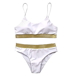 Thenlian Women Solid Bikini Set Swimming Two Piece Swimsuits Swimwear Beach Suit(S, White)