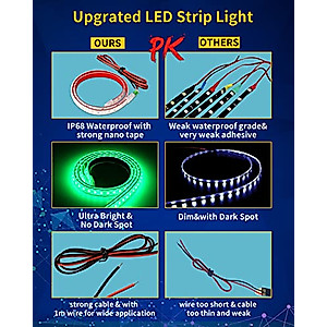 Green Led Strip Lights,24inch 12V Interior Light Strip IP68 Waterproof Cuttable for Car Motorcycles Boat Golf Cart Truck Cargo Home Decoration with Strong Nano Tape(4PCS)