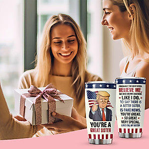 34HD Sister Gifts from Sister Brother, Funny Sisters Tumbler with Lid Stainless Steel 20 oz, Great Sister Mug, Sister Birthday Gifts Ideas