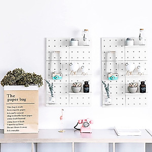 ZIQI ABS Plastic Pegboard Wall Panel Kits, 4Pack White Mount Display, DIY Tool Organizer with Accessories for Garage Kitchen Bathroom Office(2 Installation Methods-No Damage to Wall)