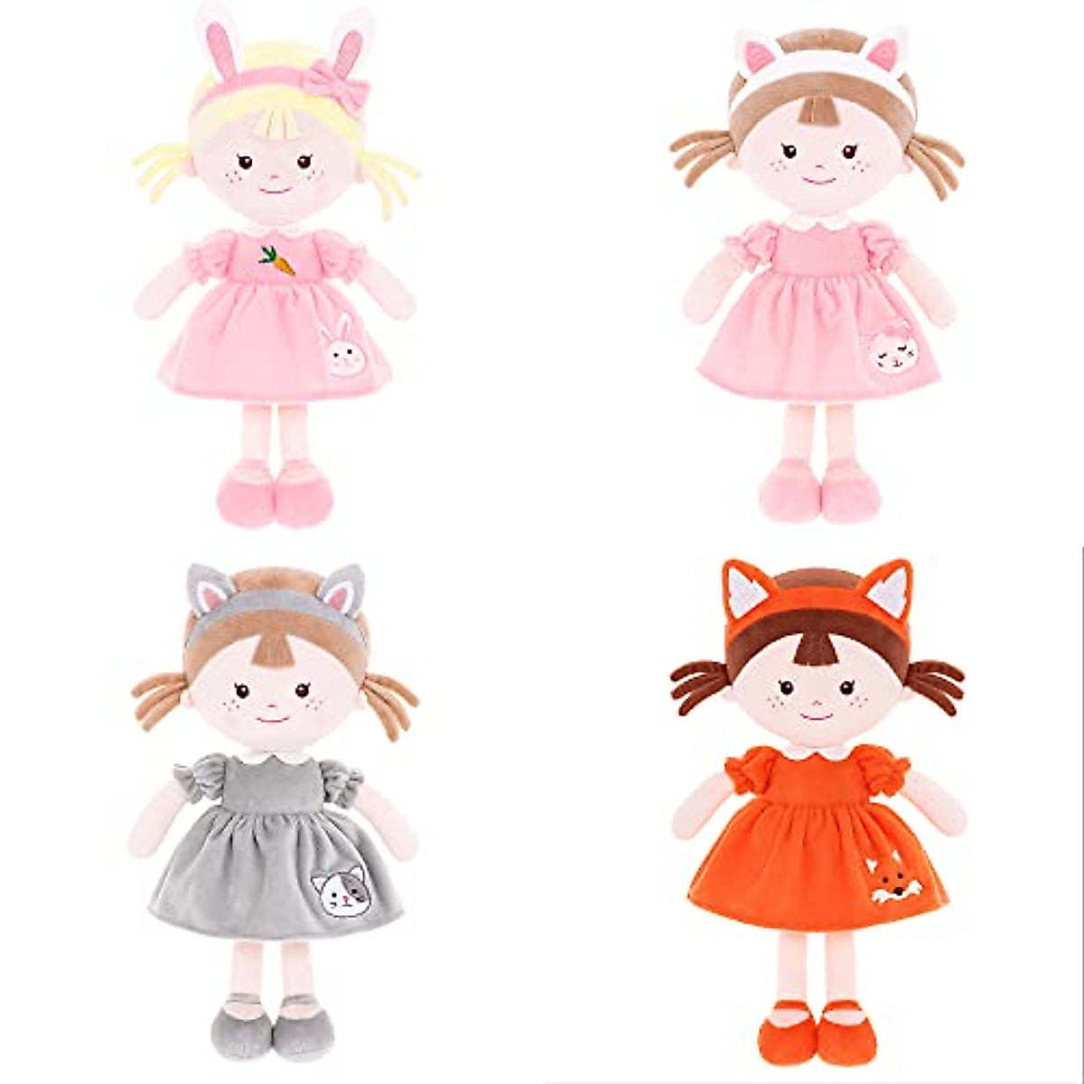 Onetoo First Baby Doll Easter Bunny Doll Plush Baby Doll Rabbit Doll Soft Baby Doll for Girls Wear Bunny Costume Pink Dress14