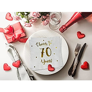 Cheers to 70 Years Cocktail Napkins | Happy 70th Birthday Decorations for Men and Women and Wedding Anniversary Party Decorations | 50-Pack 3-Ply Napkins | 5 x 5 inch folded (White)