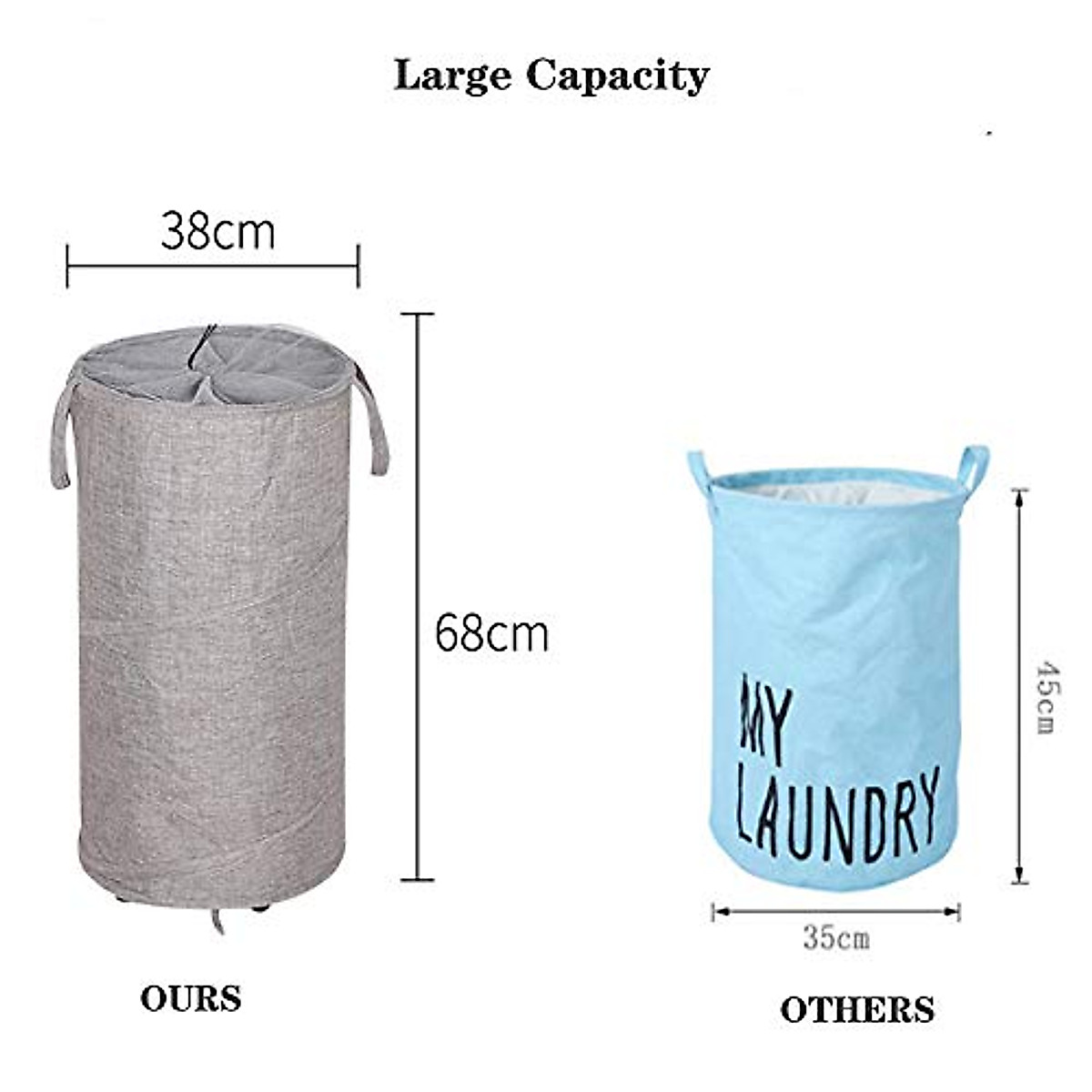 WDHome Mesh Pop-Up Laundry Hamper,Folding Cylinder Laundry Basket for Dirty Clothes, Children's Toys Basket,Toy Box Organizer - with Handle and Drawstring Lid(Gray)