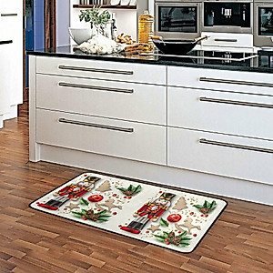 SLHKPNS Kitchen Mat Cute Nutcracker Christmas Non-Slip,Cherry Red Kitchen Rugs Comfort Runner Doormat 39x20 Inch Soft Floor Mat for Home Decor