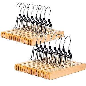 Amber Home Natural Wooden Pants Hangers 24 Pack, Wood Clamp Hangers with Non Slip Padded Velvet, Jeans/Slacks Hangers Hair Extension Hangers for Skirts, Trousers, Wigs (Natural, 24)