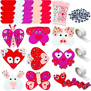 560 Pieces Valentine's Day DIY Craft Kit Felt Heart Animals Art Craft Set with Googly Eyes Gem Sticker for Kid Valentines Game Activity Party Supplies