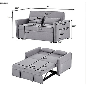 3-in-1 Convertible Upholstered Loveseat Sofa Couch with Pull-Out Sleeper Bed,2-Seat Futon Lounge Recliner Sofá Chair with Adjustable Reclining Backrests,Lumbar Pillows and Side Pockets for Living Room