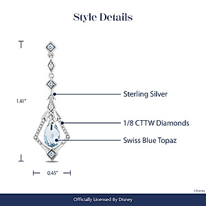 Jewelili Enchanted Disney Fine Jewelry Sterling Silver with 1/8 CTTW Diamonds and Swiss Blue Topaz Elsa Dangling Earrings