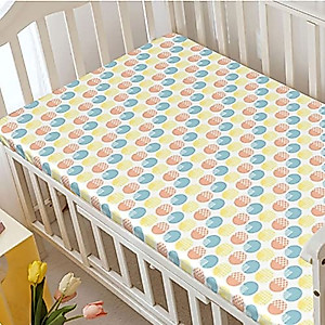 Pastel Themed Fitted Mini Crib Sheets,Portable Mini Crib Sheets Ultra Soft Material-Great for Boy or Girl Room or Nursery,24“ x38“,Salmon Pale Blue Yellow