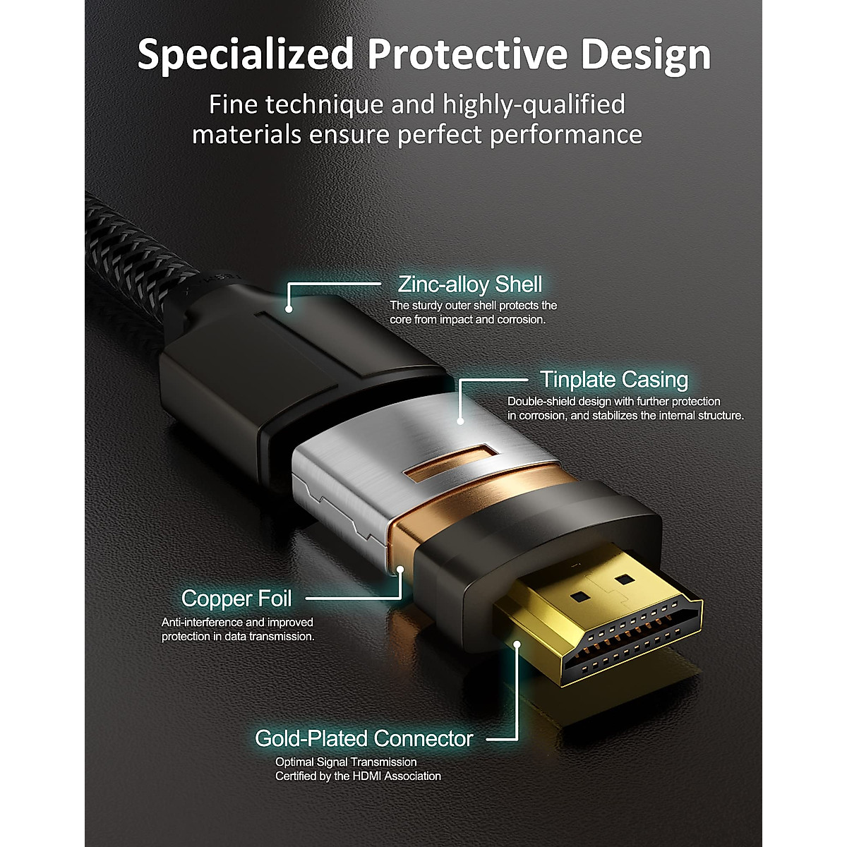 8K HDMI Cable 48Gbps 6.5FT, TESMAX Certified Ultra High Speed 8K60Hz 4K120Hz, HDCP 2.2 2.3 Dynamic HDR HDR10 eARC,Compatible with Dolby Vision Apple TV 4K/Samsung/LG/Sony/Ruko/PS5/Xbox/RTX3080/Blu-ray