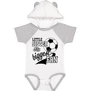 inktastic Little Sister and Biggest Fan- Soccer Player Baby Bodysuit 12 Months White & Heather W/Ears 2c19a