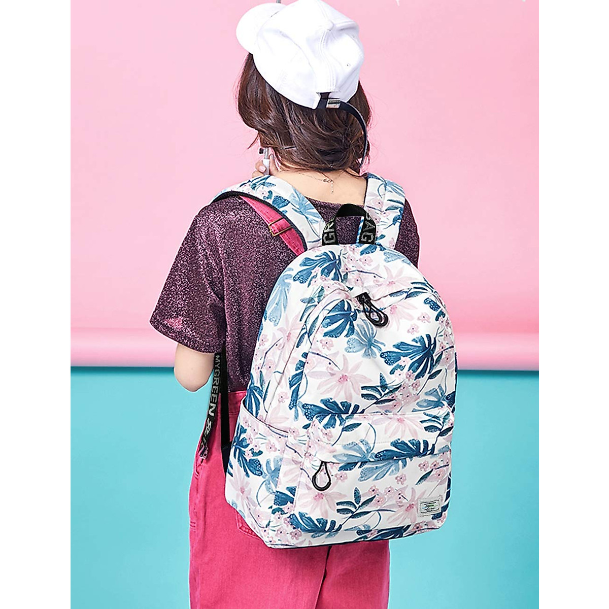 Mairle Lightweight School Bag Travel Backpack with Laptop Compartment For Teen Girls , Flowers and Leaves