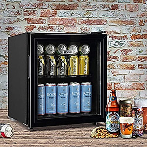 WANAI Mini Fridge Cooler 60Cans Beverage Refrigerator Glass Door Beverage Cooler for Beers Wine Juicer Cooler Adjustable Shelves LED Lights for Home, Office or Bar