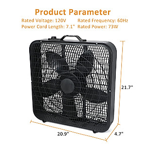 InfiniPower 20” Box Fan, 3-Speed Cooling Floor Fan with Aerodynamic Shaped Fan Blades, Convenient Carry Handle and Safety Grills, Black