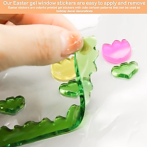 4Pcs Easter Window Clings for Glass Windows, Easter Decorative Gel Window Clings for Kids, Colorful Printed Easter Stickers with Bunny Carrot Egg Chick Flowers Clear Stickers, Removable Holiday Decals