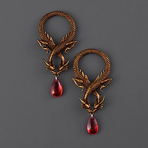 PUNKYOUTH 1 Pair 8g Ear Weights Dangle Hangers Plugs Dragon Ruby Ear Tunnels Hoop Expander Stretchers Sweet Cool Body Piercing Jewelry 3mm