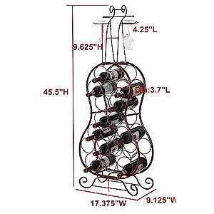 KB Designs - Cello- Free Standing Metal Wine Rack, 19 Bottles with Wine Glass Holder, Bronze