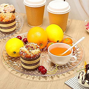 10 Pcs Round Serving Platter Reusable Acrylic Crystal Flan Plate Plastic Tray Clear Round Serving Tray for Food Cake Cookie Fruits Birthday Wedding Party (12 Inch)