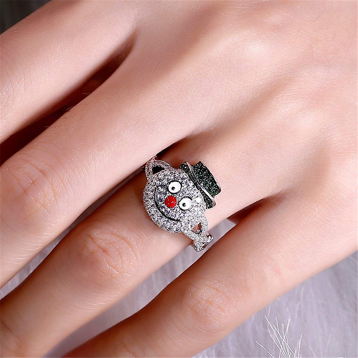 Jeulia "Merry Christmas Snowman Design Sterling Silver Ring Gift for Women & Girls Love Party Jewelry Valentine's Day X-mas Women's Day (7)