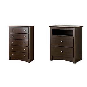 Prepac Fremont 5-Drawer Chest and 2 Drawer Nightstand, Espresso Finish