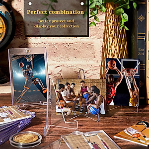 Chinco 20 Pieces Magnetic Card Holders Card Cares with 10 Packs Clear Acrylic Stands 35 Pt Clear Trading Cards Cases Protectors for Sports Card Baseball Card Basketball Card Trading and Display