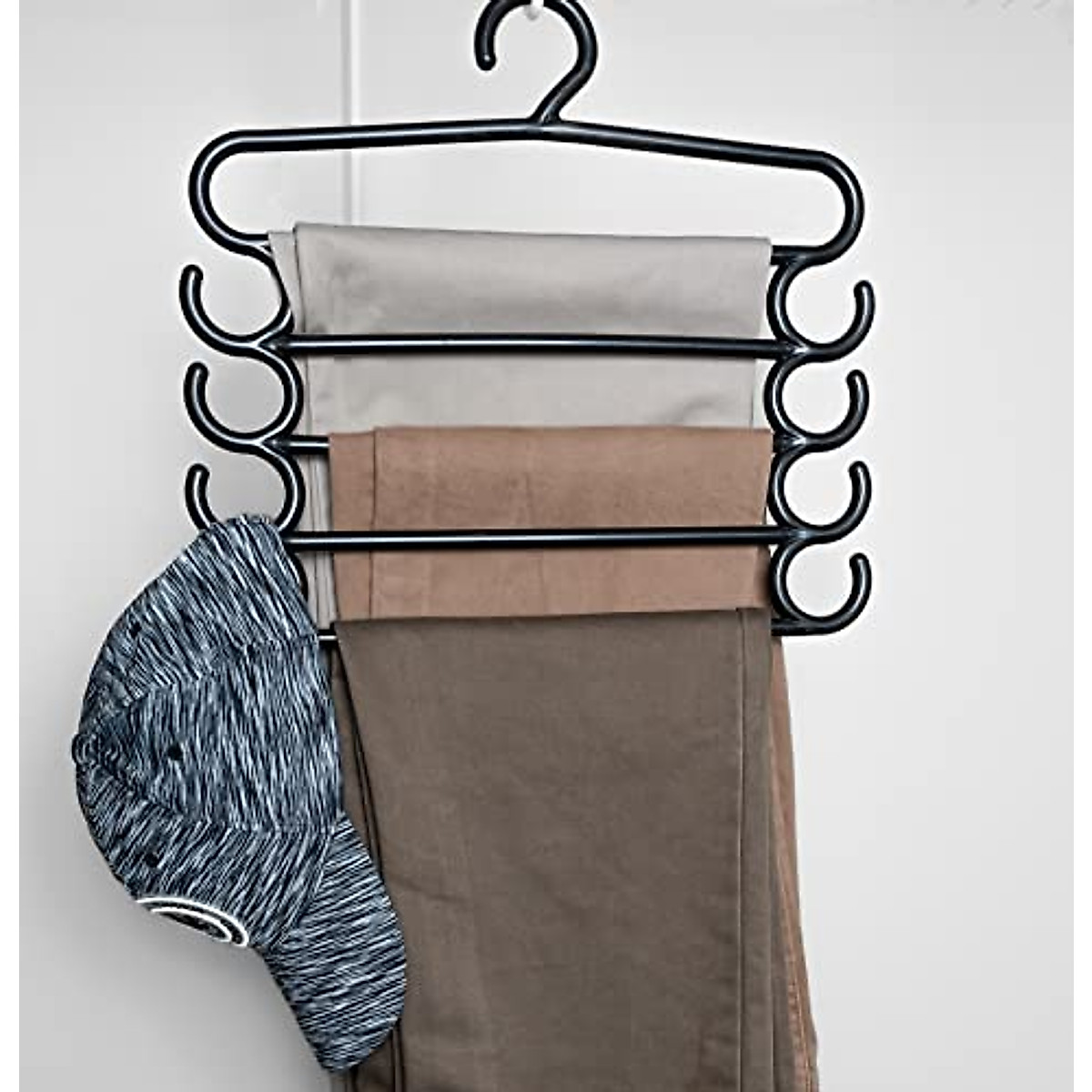 GERACEL SPACE SAVING SAVER HANGER TROUSER PANT HANGER JEANS SCARF LEGGINGS HOLDER 5 LAYER BAR MULTILAYERS ORGANIZATIONAL NONSLIP RACK HANGERS WARDROBE STORAGE CLOTHING ORGANIZER TIE HANGER (BLACK, 12)