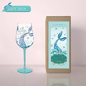 NymphFable Hand-painted Wine Glass Mermaid Sayings Artisan Painted 15oz Personalised Gift for Girls Women