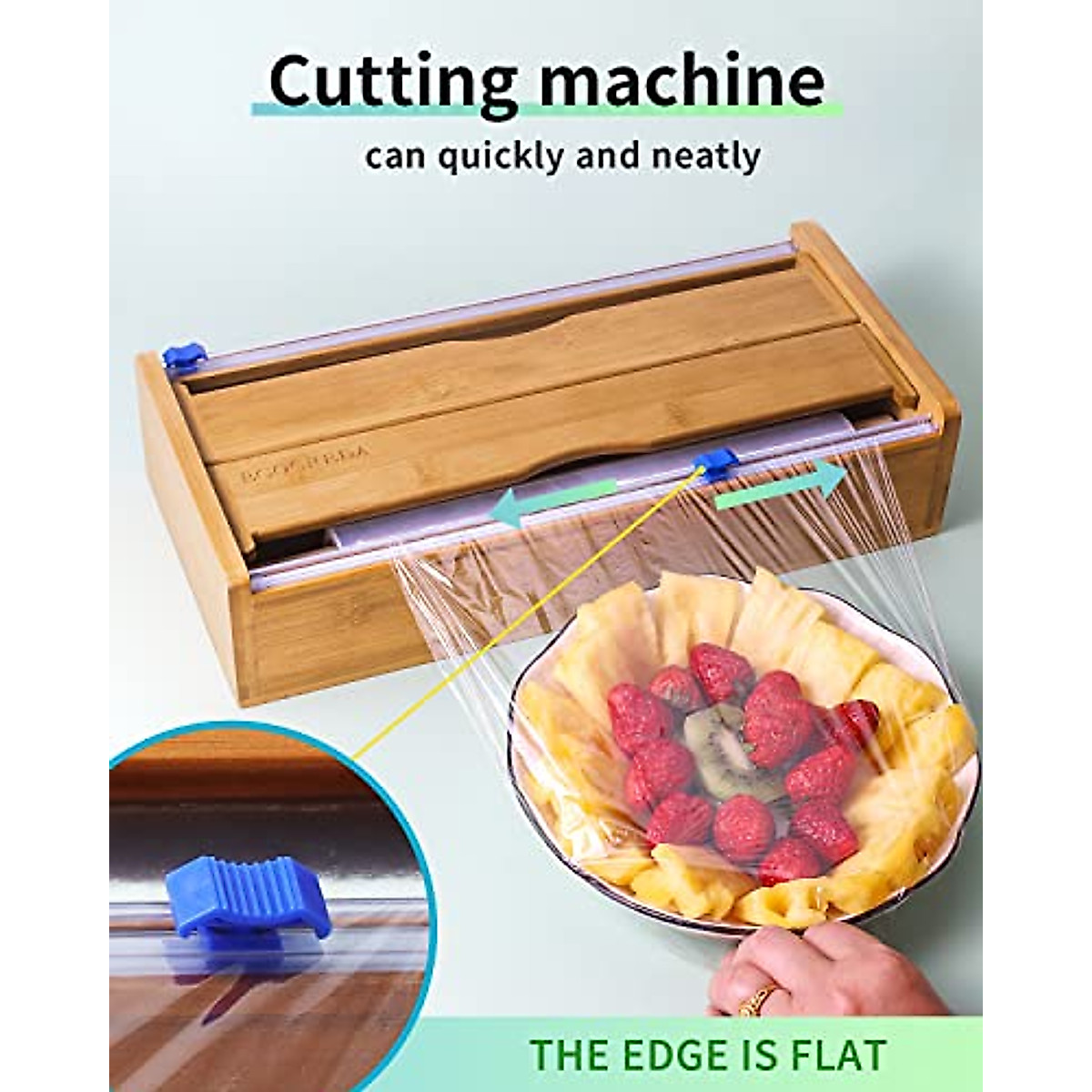 ECOGREDA Plastic Wrap Dispenser with Cutter,Bamboo Tin Foil Organizer for Drawer Cabinet, Suitable for Aluminum Foil Organization and Storage and Parchment Paper(2 in 1)