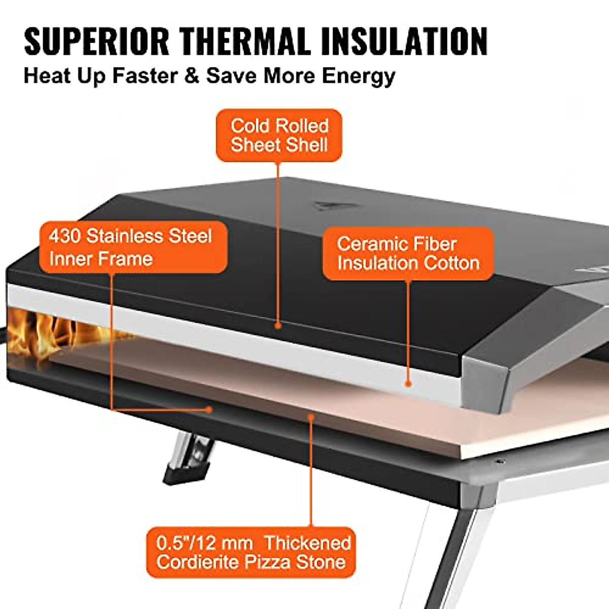VEVOR Outdoor Gas Pizza Oven with Rotatable Pizza Stone, 13 inch Propane Pizza oven, 3 Layers Thick Portable Stove for Outside Backyard Camping Picnic, Carry Bag, Foldable Leg, CSA Certified