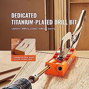 VEVOR Pocket Hole Jig, 56 Pcs Mini Jig Pocket Hole System with 9" C-clamp, Step Drill, Wrench, Drill Stop Ring, Square Drive Bit, and Screws, for DIY Carpentry Projects