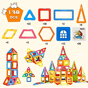 Coodoo Upgraded Magnetic Blocks 138PCS Magnetic Building Tiles STEM Toys for 3+ Year Old Boys and Girls Learning by Playing Games for Toddlers Kids Compatible with Major Brands Building Blocks