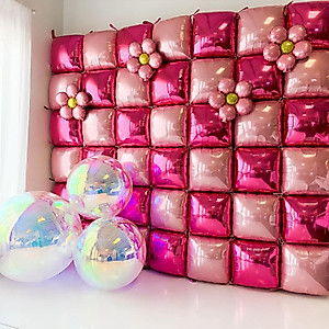 Hot Magenta Pink Square Foil Balloons Wall Tunnel Backdrop Double Sided Metallic Balloon Arch Garland Kit For Anniversary Bachelorette Engagement Bridal Birthday Graduation Party Decorations