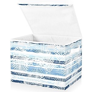 Blue Stripes Leaf Large Storage Bins with Lid Collapsible Storage Bin Storage Basket Organizer Rectangle Storage Bin for Home Office Dorm Shelf
