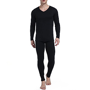 Mens Long Johns Thermal Set Winter Warm Heavyweight Long Johns Base Layer Fleece Lined Base Layer Set(Black,3X-Large)