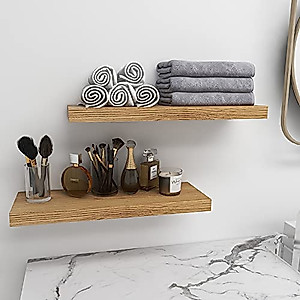 INHABIT UNION Oak Floating Shelves for Wall，24in Wall Mounted Display Ledge Shelves Perfect for Bedroom, Bathroom, Living Room and Kitchen Decoration Storage (Oak)