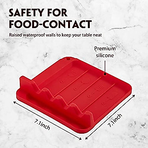 KITEXPERT Silicone Spoon Rest for Stove Top & Kitchen Counter - Non-Slip Utensil Rest with Drip Pad for Ladle, Spatula, Tongs and More Multifunctions - Heat Resistant Cooking Spoon Holder (Red)