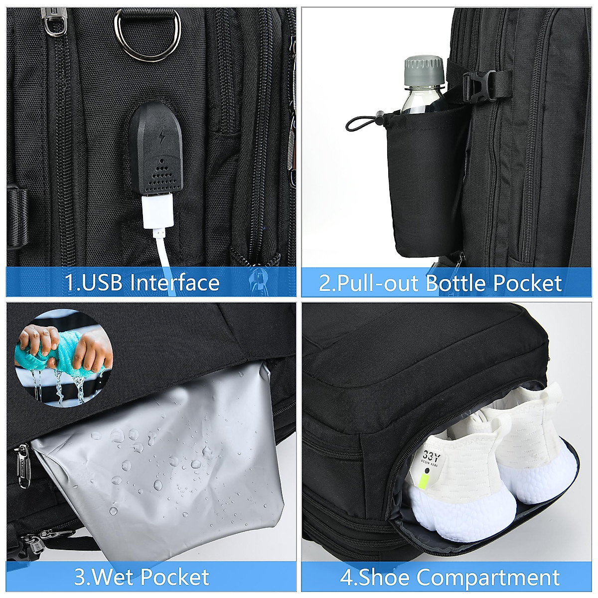 LOKASS 55L Travel Backpack All in One Carry on Backpack/Handbag/Shoulder bag, Flight Approved Travel Essentials Luggage Bag for Business Trip Travel, with Removable Toiletries Display Bag