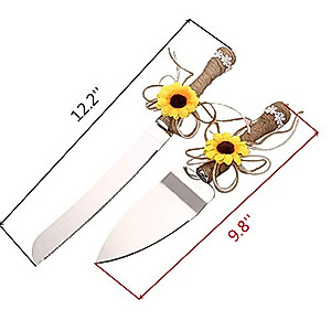 TANG SONG Rustic Wedding Cake Knife and Serving Set with Sunflower Burlap Lace Wedding Cake Knife (Set of 2)