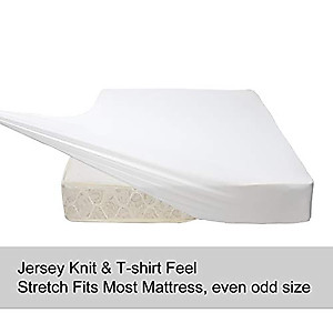 Soft Stretch Queen Size Fitted Sheet Only - Jersey Knit, Cozy T-Shirt Like & 4-Way Stretchy Snug Fit & Stay in Place, No More Slipping Off for Mattress (Deep: 5"-16") - White, Queen