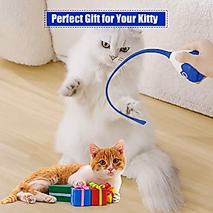 Petcronies Cat Wand Toy, Automatic Silicone Tail Teaser Toy 2 in 1, Electronic Interactive Toy for Indoor Cats, Rechargeable Exercise Toy for Kitten-Navyblue