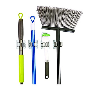 Ideas In Life 8 Piece Mop and Broom Organizer Utility Hook Set - Closet Organizer Holder for Cleaning Supplies Materials and Tools- Wall Mounted Rack with Hook Set Storage Solution