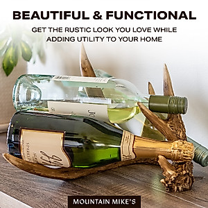 Mountain Mike's Reproductions Three Bottle Antler Wine Rack - Modern Bottle Storage Wine Holder - Antler Wine Rack Holder for 3 Standard Bottles - 25 x 25 x 35.5 CM