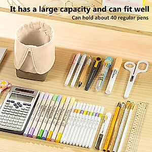 iSuperb Standing Pencil Case Large Pencil Pouch Pen Holder Makeup Cosmetics Bag for Women Office (Beige)