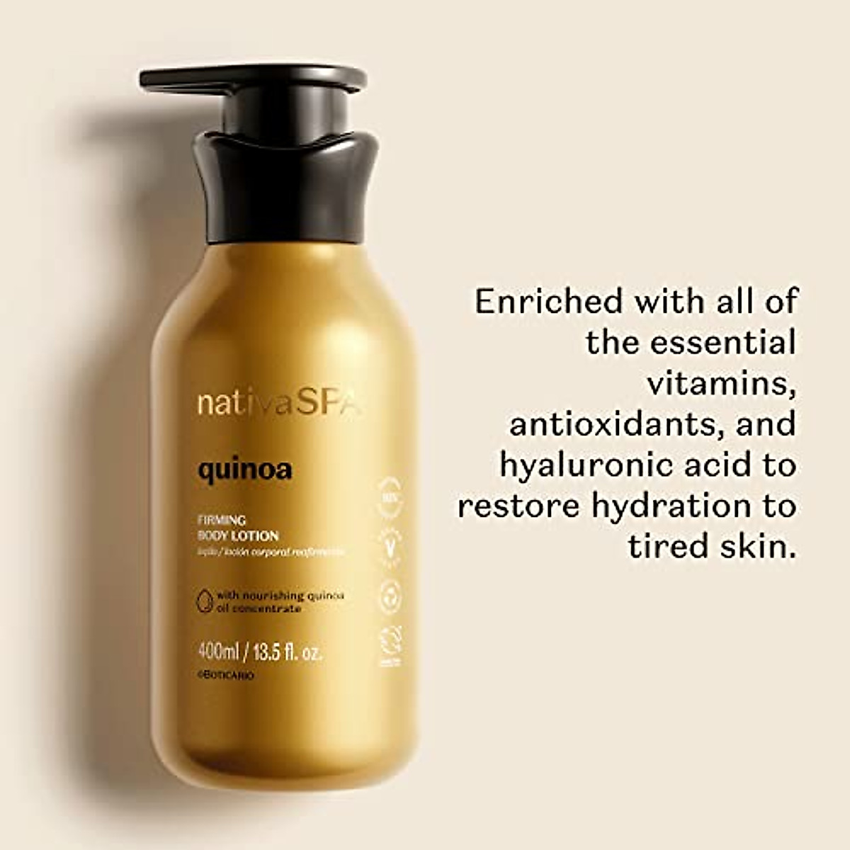 Nativa SPA by O Boticario Quinoa Hydrating Body Lotion, Fragranced Moisturizer Enriched with Purified Quinoa Drops to Boost Hydration, 13.5 Ounce (400ml)