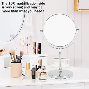 TAOKEY 8Inch 10X Magnifying Mirror, Double Sided Makeup Mirror on Round Stand for Tabletop, Bedroom Vanity Desk and Bathroom Counter - Free Standing Double Sided 10X/1X Magnification Mirror.