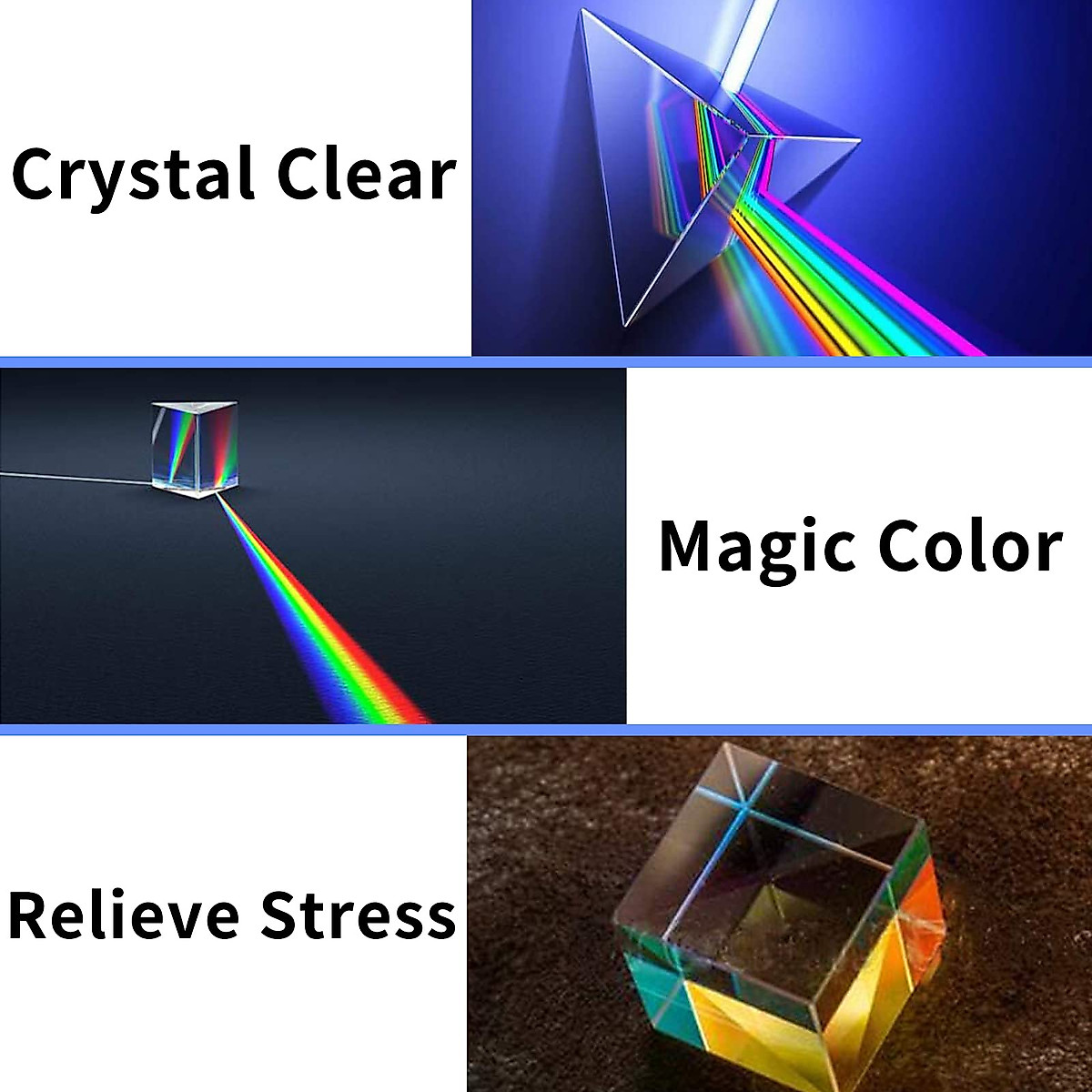 Prism Set, 4 Pack K9 Optical Crystal Photography Prism Set, Include 55mm Crystal Ball, 50mm Crystal Cube, 50mm Triangular Prism, 60mm Optical Pyramid, Gift Box for Teaching, Science, Photography, Play